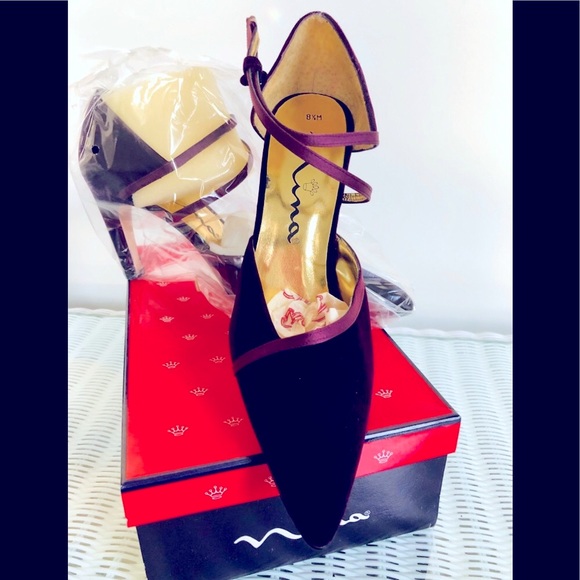 Nina | Shoes | Deep Plum Rayon Velvet Satin Open Side Mary Jane Pump 4 ...